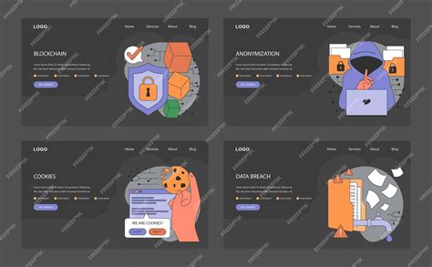 Premium Vector Data Privacy Web Banner Or Landing Page Dark Or Night Mode Cyber Or Web