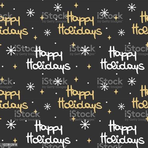 귀여운 사랑 스러운 손으로 그린 해피 홀리데이 원활한 벡터 패턴 배경 그림 눈송이와 별 문자 검은색에 대한 스톡 벡터 아트 및 기타 이미지 Istock