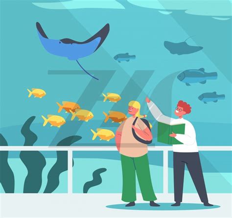 دانلود وکتور کاراکترهای بچه مدرسه ای درحال بازدید از آکواریوم دانلود رایگان فایل لایه باز، Psd