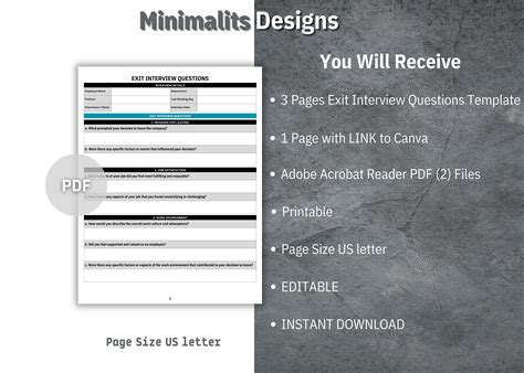 Exit Interview Questions Template Printable Employee Exit Etsy
