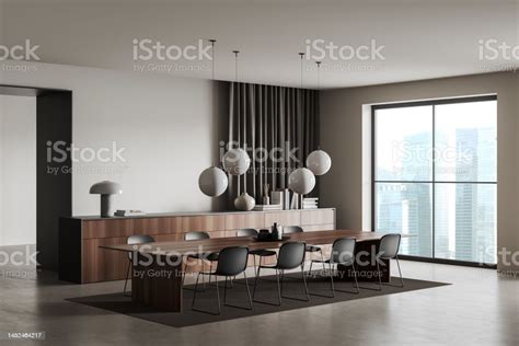 탁 트인 창문 근처에 보드와 서랍이 있는 세련된 회의실 인테리어 0명에 대한 스톡 사진 및 기타 이미지 0명 3차원 형태 가구 Istock