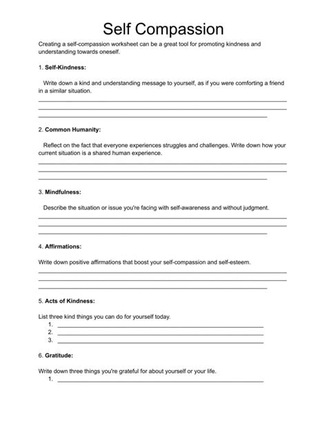 Self Compassion Worksheets For Adults