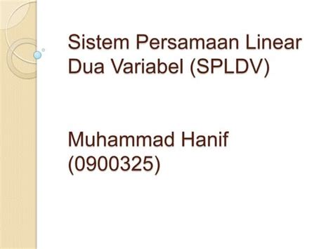 Sistem Persamaan Linear Ppt
