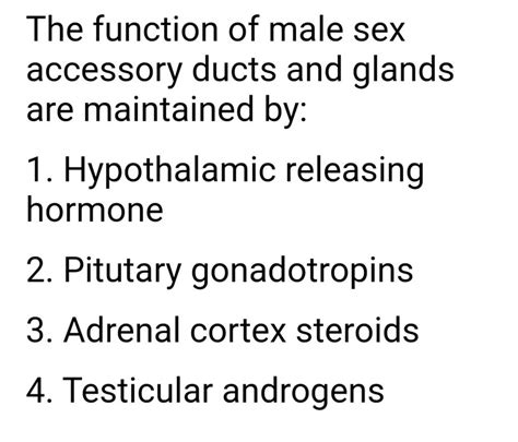 The Function Of Male Sex Accessory Ducts And Glands Are Maintained By