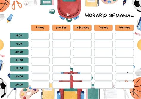 Horario Escolar Semanal Infantil Ilustrado Verde Naranja Templates By