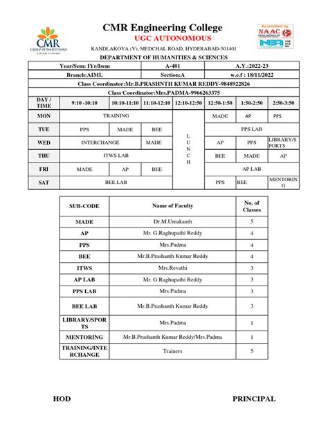 Time Table 2022 23 I Semi 6 Hours Pdf