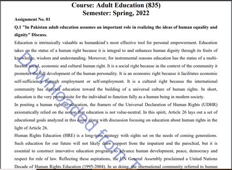 AIOU Spring Autumn Adult Education 835 MA M ED Assignment Code 1