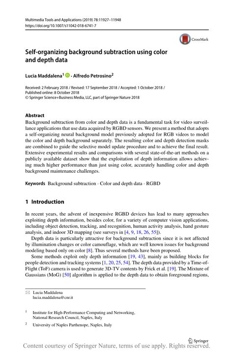 Self Organizing Background Subtraction Using Color And Depth Data Request Pdf