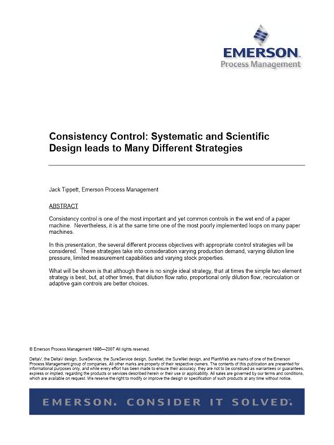 White Paper Consistency Control Systematic Scientific Design Leads To Many Different Strategies
