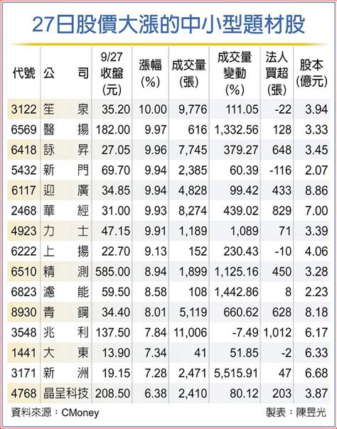 投信力挺 笙泉、迎廣等18檔中小型題材股吸金 日報 工商時報