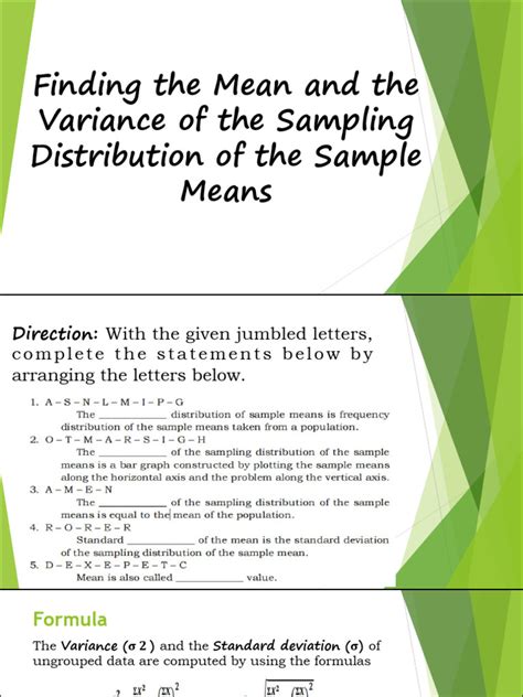 Finding The Meanvariance And Standard Deviation Of Sampling