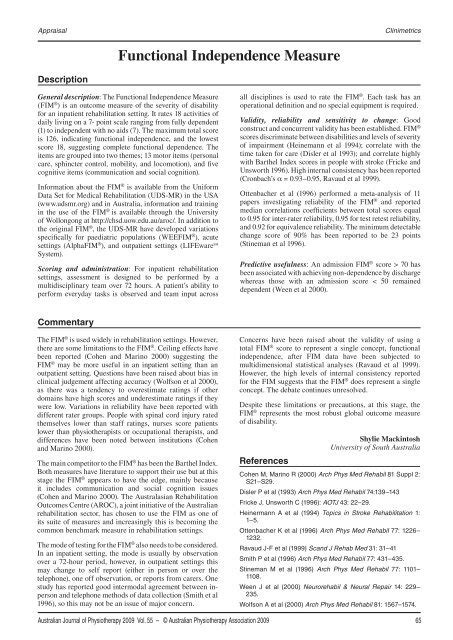 Functional Independence Measure