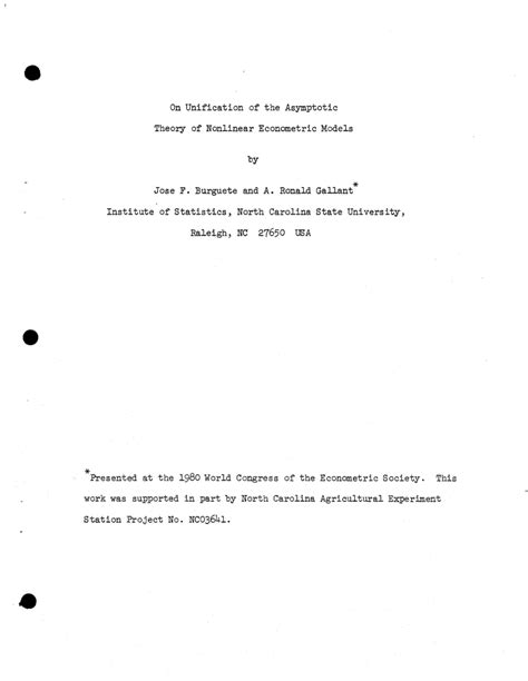 PDF On Unification Of The Asymptotic Theory Of Nonlinear Econometric Models