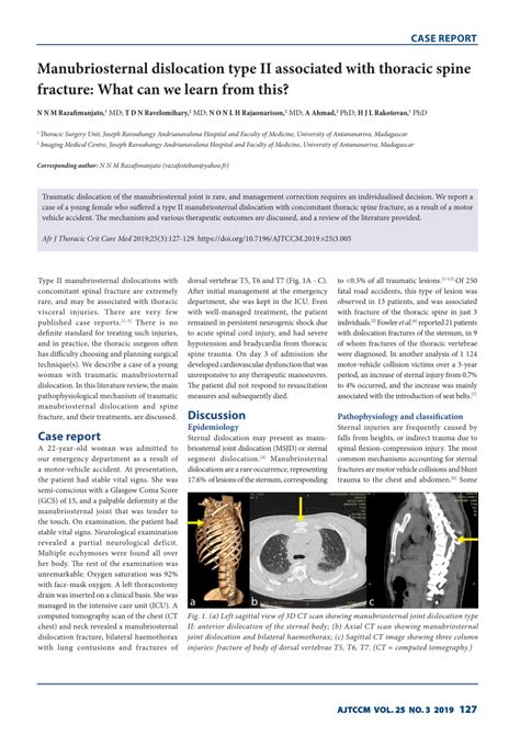 Pdf Manubriosternal Dislocation Type Ii Associated With Thoracic