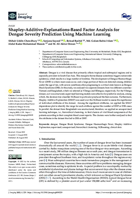 Pdf Shapley Additive Explanations Based Factor Analysis For Dengue Severity Prediction Using