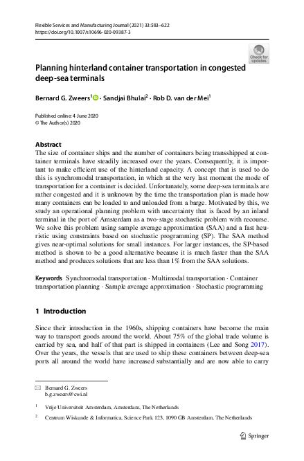 Pdf Planning Hinterland Container Transportation In Congested Deep Sea Terminals
