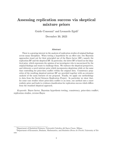 Pdf Assessing Replication Success Via Skeptical Mixture Priors