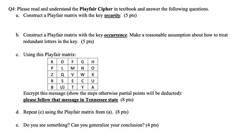 Solved Q4 Please Read And Understand The Playfair Cipher In
