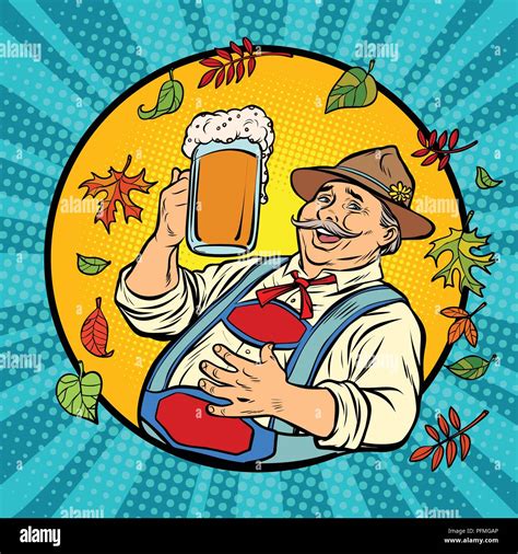 Oktoberfest German Old Man With Beer Comic Cartoon Pop Art Retro Vector Illustration Drawing