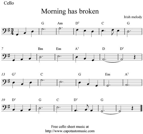 Easy Sheet Music For Beginners Morning Has Broken Free Cello Sheet