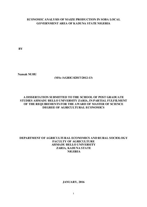 Pdf Economic Analysis Of Maize Production In Soba Local Government Area Of Kaduna State Nigeria