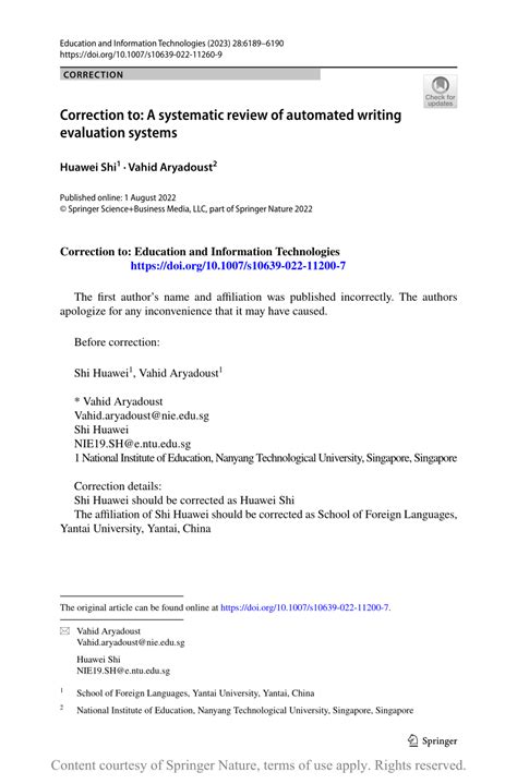 correction to a systematic review of automated writing evaluation