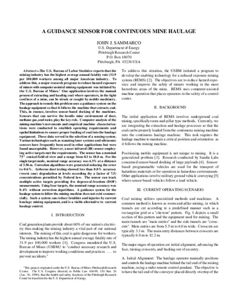 Pdf A Guidance Sensor For Continuous Mine Haulage John Sammarco