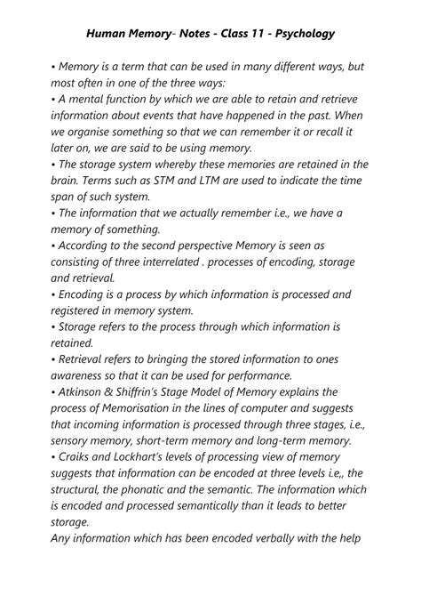 Human Memory Model Stages