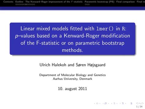 [ppt] linear mixed models fitted with lmer in r p values based on
