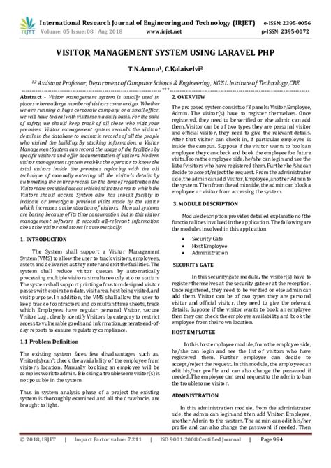 Pdf Irjet Visitor Management System Using Laravel Php