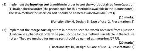 Solved Java Program To Implement Algorithms Such As
