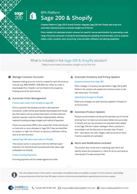 Shopify Sage 200 Integration Codeless Platforms