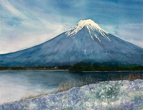 平松和代富士とネモヒラF6水彩 島浦孝全 彩由会の絵画イラストレーション