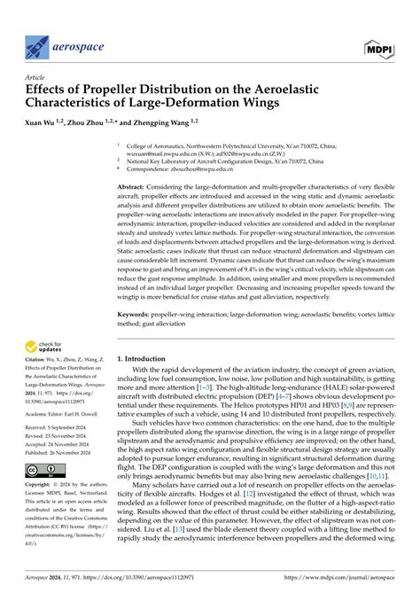 Pdf Effects Of Propeller Distribution On The Aeroelastic Characteristics Of Large Deformation