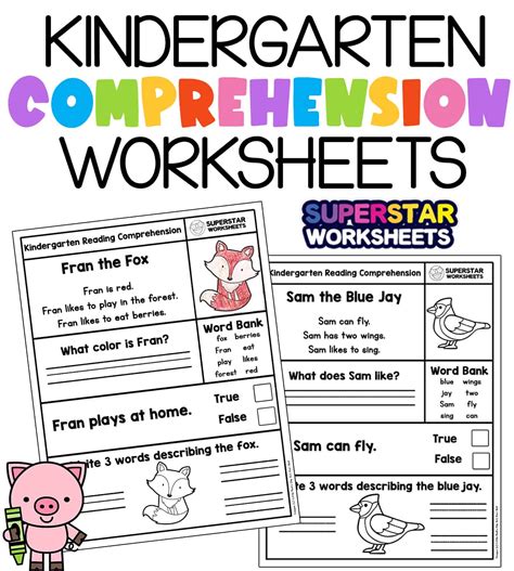 Kindergarten Reading Comprehension Worksheets Superstar Worksheets