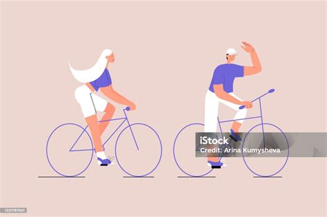 몇 자전거타기 함께 시간을 보내고 남자는 손을 흔들었다 친환경 도시 교통 사후 격리 라이프 스타일 격리된 배경의 벡터 그림입니다 Eps 10 자전거 타기에 대한 스톡 벡터