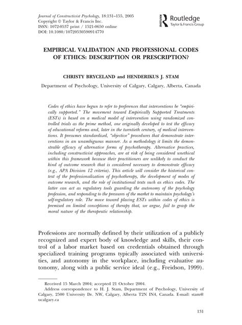 Pdf Empirical Validation And Professional Codes Of Ethics