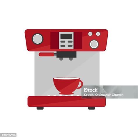 커피 머신 플랫 일러스트레이션 커피 머신의 정면보기 벡터 가정 생활에 대한 스톡 벡터 아트 및 기타 이미지 가정 생활 가정