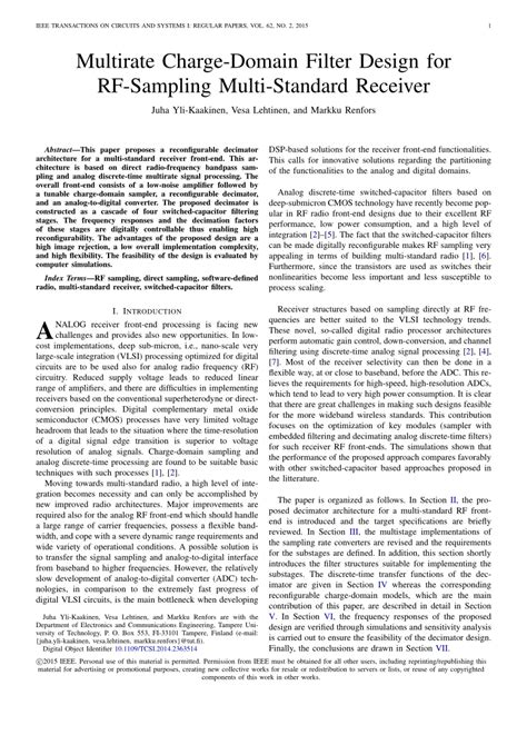 Pdf Multirate Charge Domain Filter Design For Rf Sampling Multi Standard Receiver
