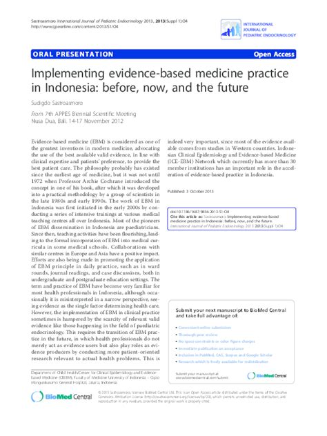 Pdf Implementing Evidence Based Medicine Practice In Indonesia Before Now And The Future