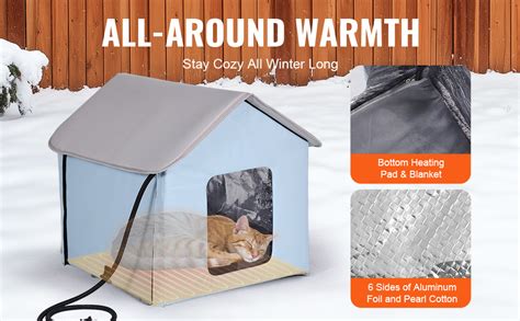 Vevor Heated Cat House Foldable Kitty Shelter With Heated Pad Blue