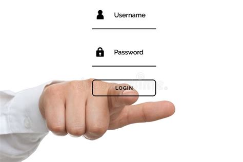 Illustration Of Interface And Man Pressing Button Login On White Background Closeup Stock Image