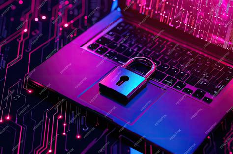 Premium Photo A Laptop Screen Displaying A Glowing Padlock Symbol Amidst Digital Code