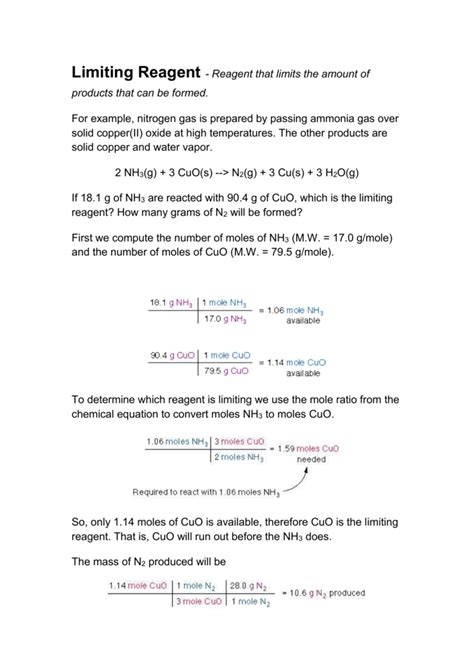 Limiting Reagent Reagent That Limits The Amount Of