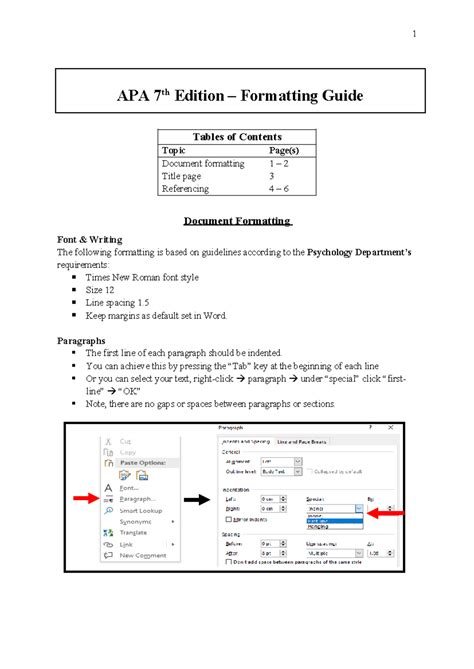 Apa 7th Edition Referencing Guide Tables Of Contents Topic Page S Document Formatting 1 2