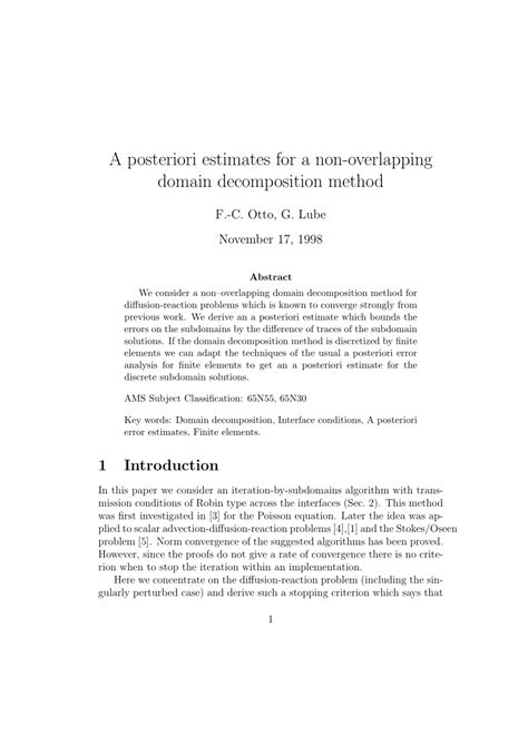Pdf A Posteriori Estimates For A Non Overlapping Domain Decomposition Method