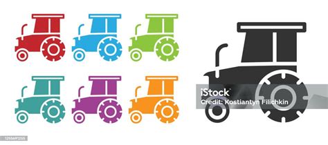 흰색 배경에 격리 된 검은 트랙터 아이콘 다채로운 아이콘을 설정합니다 벡터 건설 산업에 대한 스톡 벡터 아트 및 기타 이미지 건설 산업 교통수단 농부 Istock
