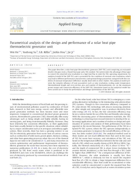 Pdf Parametrical Analysis Of The Design And Performance Of A Solar Heat Pipe Thermoelectric