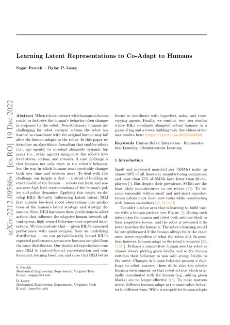 Pdf Learning Latent Representations To Co Adapt To Humans