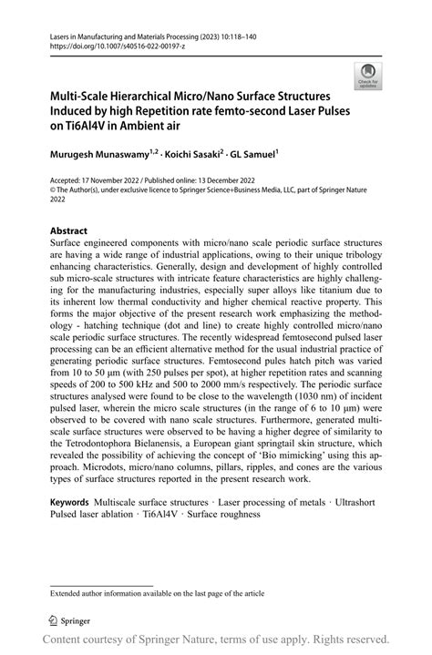 Multi Scale Hierarchical Micronano Surface Structures Induced By High